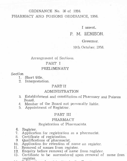 Pharmacy And Poisons Ordinance No. 36 of 1956 – Ministry of Health Guyana